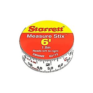 Starrett Tape Measure Stix with Adhesive Backing - Mount to Work Bench, Saw Table, Drafting Table - 3/4" x 6', English Metric, Left-Right Reading - SM66ME