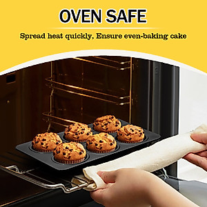 P&P CHEF 6-Cup Muffin Pan Tray Set of 2, Cupcake Pans, Nonstick Coated Stainless Steel Muffin Tin for Baking Mini Egg Cake Brownie Tart, Easy Release & Healthy, Standard Cup Size, Black