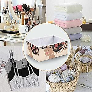 Girl Hair Roses Storage Basket Storage Bin Square Collapsible Toy Bins Clothes Toys Bin Organizer for Childrens Toys Playroom