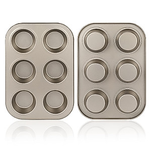 Flexzion Muffin Tray Cupcake Baking Pan 2 Pack, 6-Cup Nonstick Carbon Steel Muffin Tins Non-Stick Cupcake Tin Bakeware Accessories for Baking Cupcakes Muffin Brownies Snacks, Easy Clean, Fridge Safe