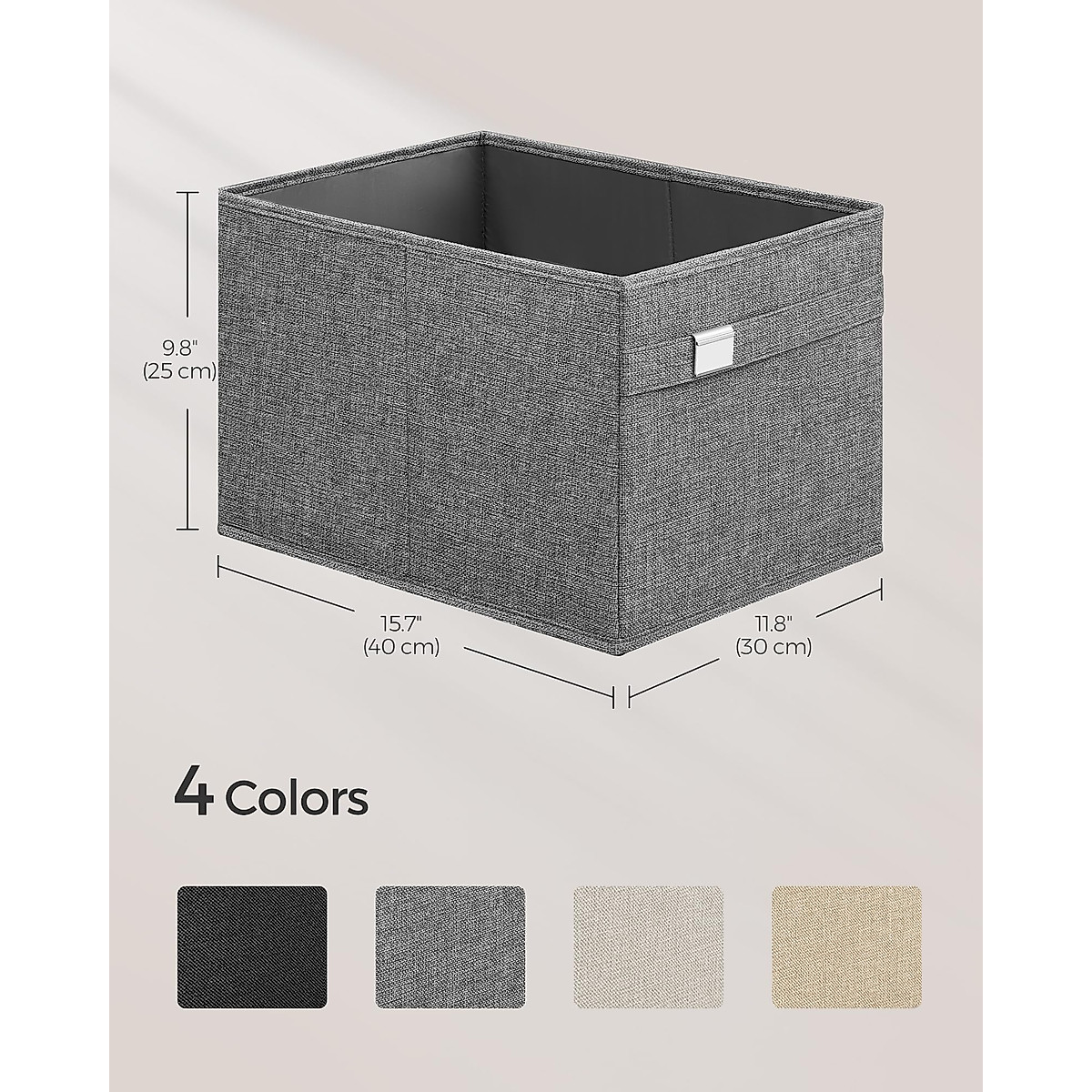 SONGMICS Storage Baskets, Set of 4 Extra Large Storage Bins for Organizing, 30L, 15.7 x 11.8 x 9.8 Inches, Fabric Storage Cubes for Shelves, Easy to Clean, Foldable, 2 Handles, Dove Gray UROB240G04