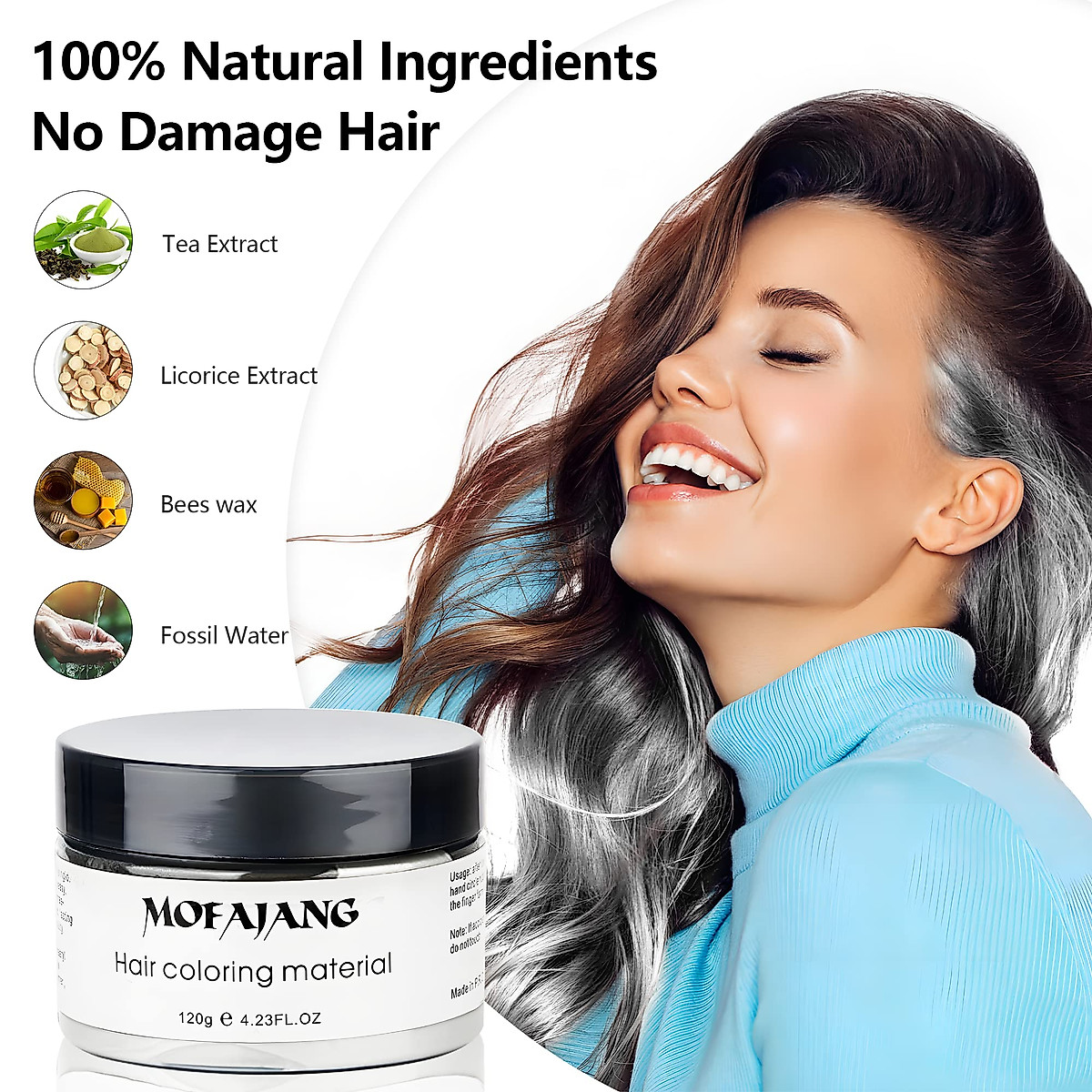 White Hair Color Wax Pomades 4.23 oz - Natural Hair Coloring Wax Material Disposable Hair Styling Clays Ash for Cosplay, Party (White)