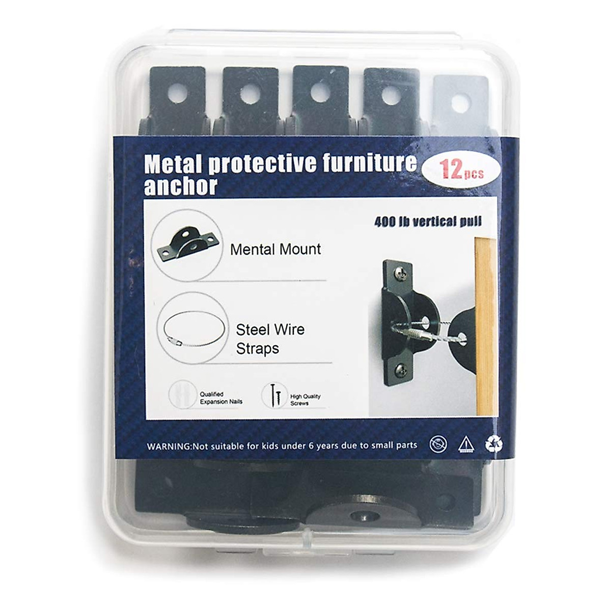 Anchors (12 Pack) Furniture Straps for Baby Proofing, Furniture Wall Anchors Metal 400 LB Falling Furniture Safety Prevention Straps Kids Toddler,Furniture Straps Anchors Earthquake Resistant.(Black)