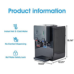 ACCVI Premium Countertop Water Cooler Dispenser, Holds 3 or 5 Gallon Jug, Top Loading, Hot and Cold Water, Child Safety Lock, Compact Design Ideal For Homes, Kitchens, Offices, Dorms, Black
