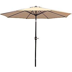Sunnydaze 9-Foot Patio Umbrella - Push-Button Tilt and Crank Handle - Aluminum Pole and Polyester Shade Canopy - Beige