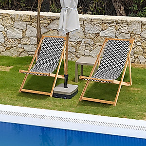 Tangkula Set of 2 Sling Chair Outdoor, Patio Deck Chair with Solid Bamboo Frame & Breathable Canvas Seat, 3 Adjustable Positions, Portable Folding Beach Chair for Porch, Poolside, Balcony, Garden