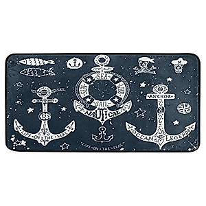 Vintage Anchors Navy Kitchen Mat Rugs Cushioned Chef Soft Non-Slip Floor Mats Washable Doormat Bathroom Runner Area Rug Carpet