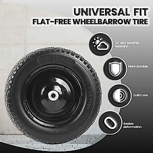 AR-PRO 4.80/4.00-8" Flat Free Tire and Wheel - 14.5" Solid Wheelbarrow Tires with 3" -7" Centered Hub and 5/8" Extra 3/4"Bearings - Universal for 4.80-8 4.00-8 4.00-6 3.50/3.00-8 Wheelbarrow Wheels