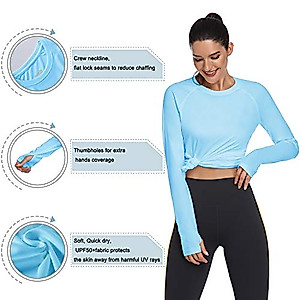 HISKYWIN Women's UPF 50+ Sun Protection Long Sleeve Shirts Outdoor Hiking Fishing Tops HF103- Blue-M
