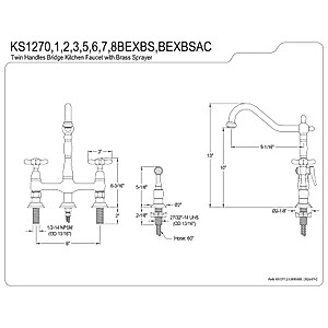 Kingston Brass KS1271BEXBS Essex Bridge Kitchen Faucet, 8-3/4" In Spout Reach, Polished Chrome