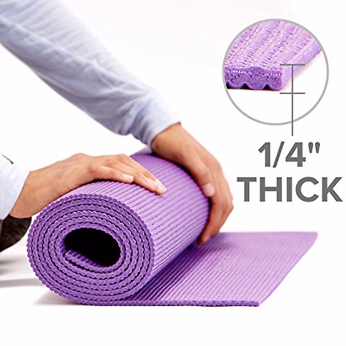 Gaiam Essentials Premium Yoga Mat with Yoga Mat Carrier Sling, Pink, 72 InchL x 24 InchW x 1/4 Inch Thick