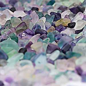 WYKOO Decorative Fluorite Tumbled Chips Stone, 1.1 Lb/500g Natural Crystal Pebbles Quartz Stones Irregular Shaped Aquarium Gravel for Fish Tank, Vase Fillers, Home Decoration (About 500 Gram)