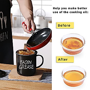 ONTUBE Ceramic Bacon Grease Container Keeper with Strainer (Black)