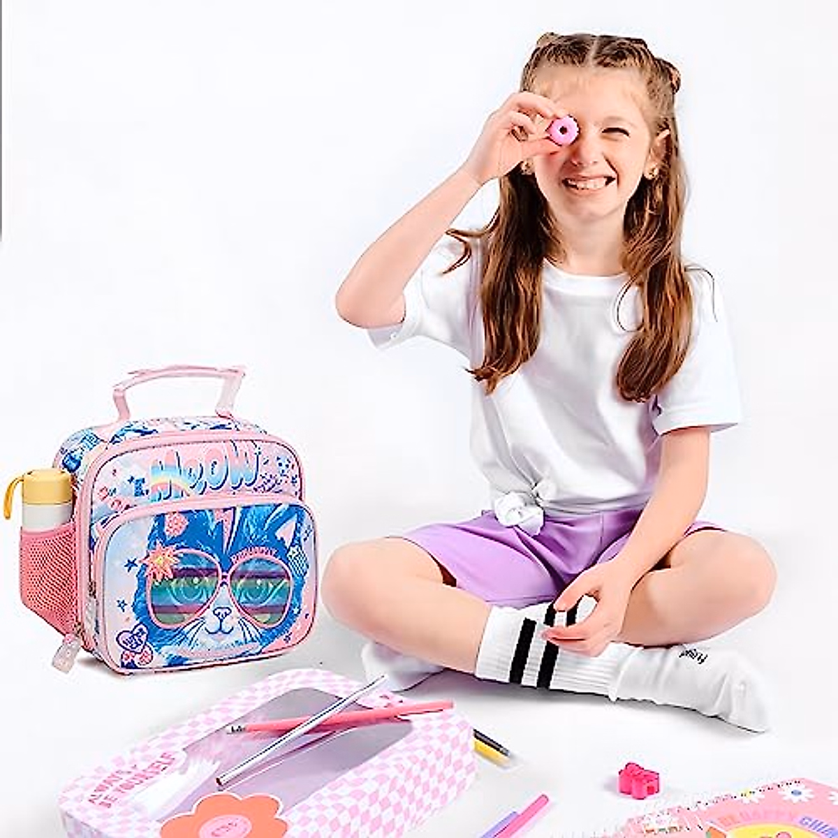 Robhomily Cat Kids Backpack with Lunch Bags binding commodities