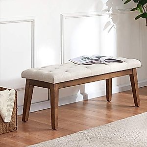 HUIMO Bedroom Bench End of Bed, Upholstered Dining Bench for Kitchen, Button-Tufted Entry Bench, Fabric Ottoman Bench for Living Room, Entryway,Beige