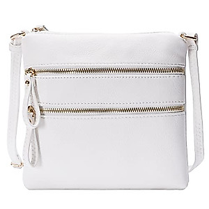 Solene Crossbody Bag Functional Multi Pocket Double Zipper Purse with Adjustable Strap-WU085(White)