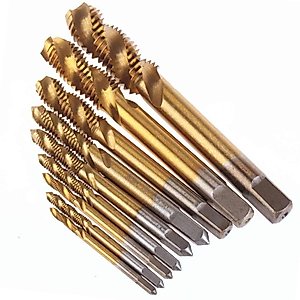 Yakamoz 9pcs Machine Screw Tap Set Titanium Spiral Flute Drill Taps Metric M2 M2.5 M3 M4 M5 M6 M8 M10 M12 Thread Tapping Tool