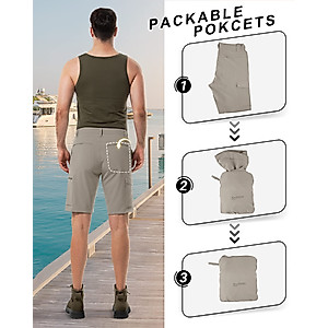 33,000ft Men's Golf Shorts 10" Inseam with Zipper Pocket Lightweight Quick Dry Stretch Hiking Cargo Shorts for Travel Fishing Fossil