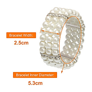 Coolrunner Ladies 3 Rows Faux Pearls Accent Off White Stretch Wrist Bracelet Jewelry