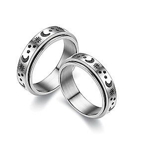 MZZJ Weirdo #1 Weirdo #2 Rings for Best Friend Lover Vintage Boho Star Moon Sun Spinner Fidget Ring Stainless Steel Knuckle Ring Wedding Band for Anxiety,BFF Friendship Gift