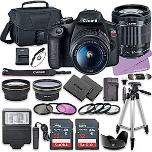 Canon EOS Rebel T7 DSLR Camera EF-S 18-55mm is II Lens Bundle + 2pc SanDisk 32GB Ultra High Speed Memory Cards + Accessory Kit
