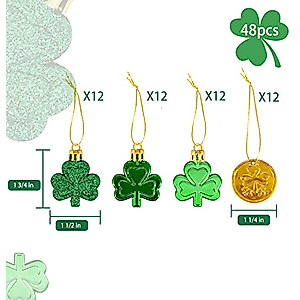 Bunny Chorus 48pcs St Patricks Day Decorations Shamrock Ornaments and Gold Coins for Tree, Good Luck Clover Coins Hanging Decorations for Home School Office Irish Festival Party Supplies, 4 Style
