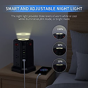 Surge Protector Power Strip with 5 USB Ports, Night Light, 18W Fast Charging Port, 10FT Extension Cord with 12 AC Multiple Outlets, Power Strips Tower, Overload Protection for Home Office Dorm Room