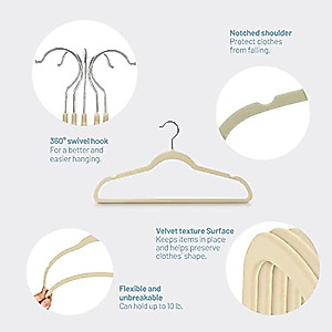 AWENN - Velvet Kids and Babies Clothes Hangers for Closet. Non Slip Kids Clothing Hangers with 360 Degrees Swivel Hook (Beige, 10 pcs)