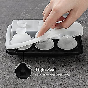 Ice Cube Trays 2 Pack, Morfone Silicone Round Ice Ball Molds& Square Large Ice Molds Combo with Lids, Funnel Design Easy-Release Reusable Ice Ball Maker for Whiskey, Cocktail, Bourbon, Homemade Drinks
