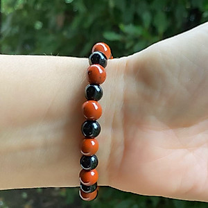 Natural AAA Genuine Red Jasper And Black Onyx Bracelet, Natural Sun Red jasper, Crystal Healing, Fertility Bracelet, Abundance Wealth, Blance Peace Harmony, 8 mm, red jasper and black onyx
