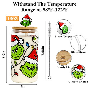 Joyseller Christmas Gifts, Christmas Iced Coffee Can Glass, 18oz Christmas Glass Cup with Lid and Straw, Xmas Tumbler Beer Can Glass, Christmas Decorations