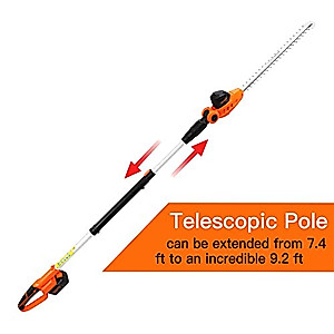 GARCARE Hedge Trimmers Cordless with Battery - Pole Hedge Trimmer with 20V 4.0Ah Li-Ion Battery & Quick Charger, 450mm Laser Cut Blade, 2.5M Pruning Saw & Garden Shears Included