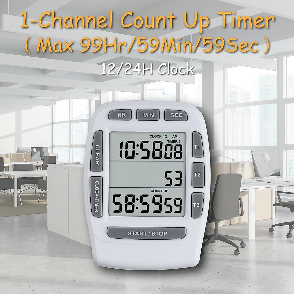 Jayron JR-KT001 Digital Timer Large LCD 3 Channel Countdown Timer,Kitchen Timer,Count Down Count Up Timer Cooking Timer Reset Clock Alarm Loud Strong Magnet Bracket for Kids Elderly (White)