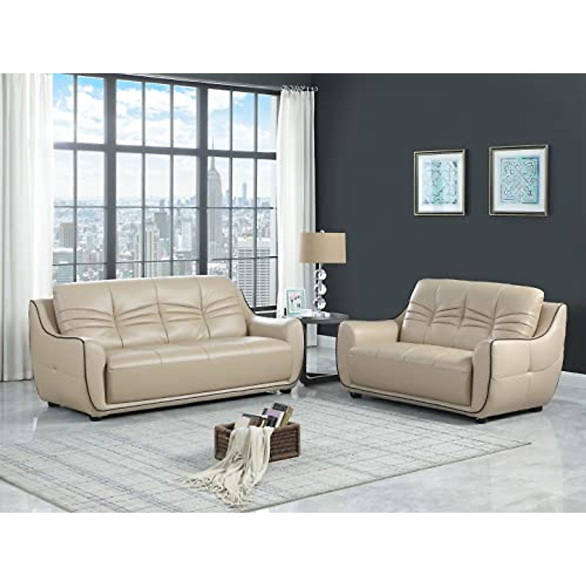 Blackjack Furniture Radford Leather Air/Match Upholstered Modern Living Room Sofa, Beige