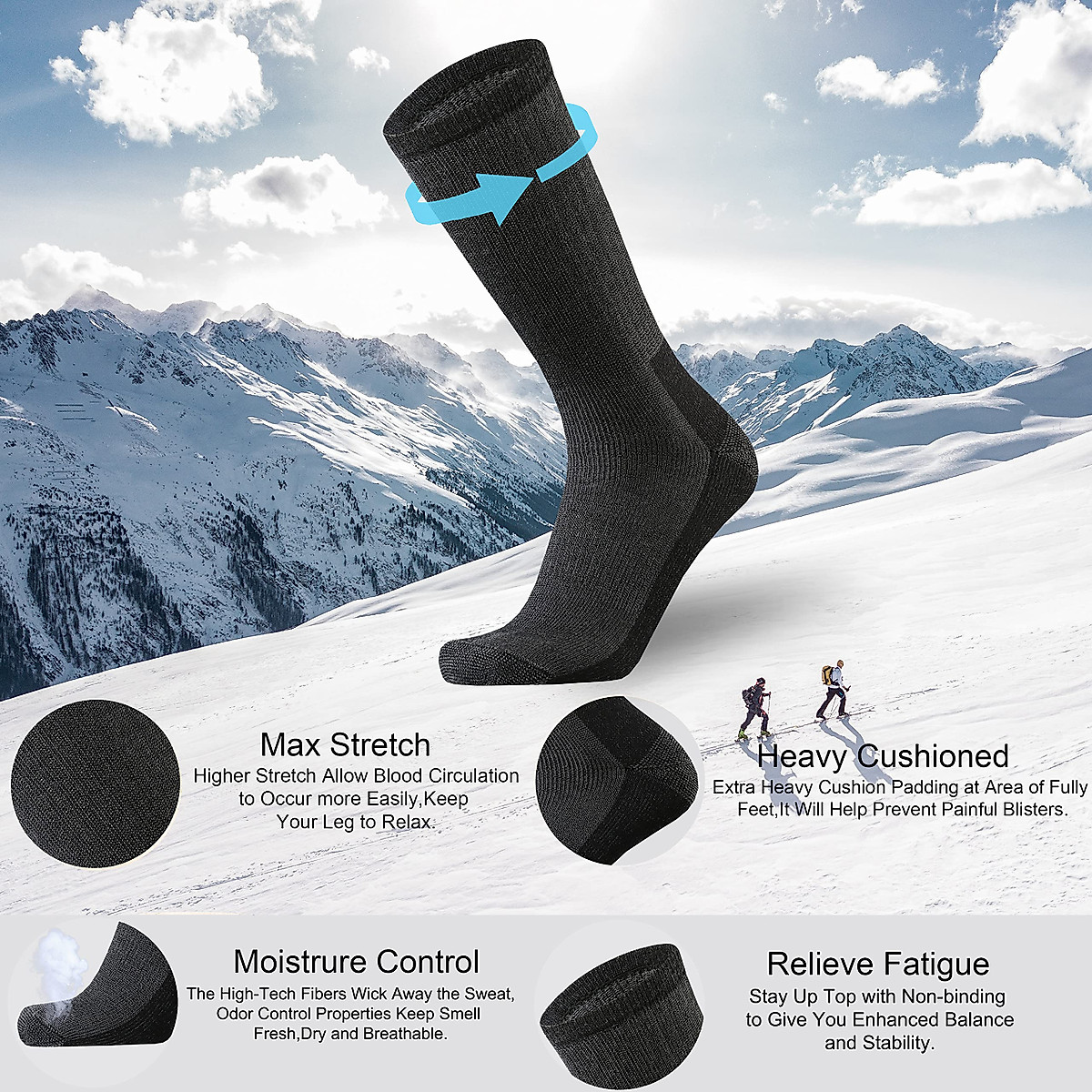 Ortis Merino Wool Moisture Wicking Outdoor Hiking Cushion Crew Socks for Men 4 Pack(Mixcolor XL), 13 - 15