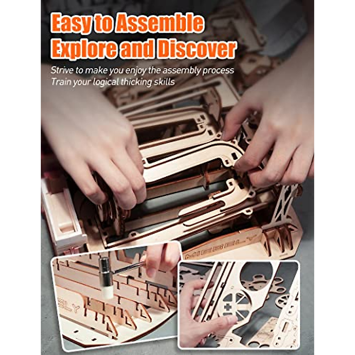 MIEBELY Electrical 3D Wooden Puzzles Craft Toys DIY Marble Run Model Building Kits Block Toys W/Motor, Mechanical Gear Engineering Kit Home Decor Hobbies Idea Valentines Day Gifts for Him Adults Teens