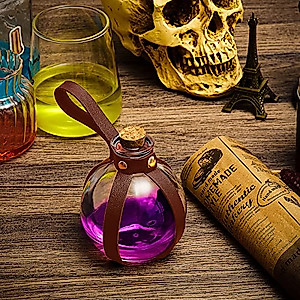 2 Pcs Cork Potion Bottle Cosplay Accessories With Faux Leather Belt Decorative Potion Bottles Witch Props Witch Costume for Adult Man Round Spherical Potion Bottle for Party DIY Crafts(Brown)