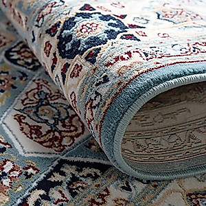 Unique Loom Narenj Collection Classic Traditional Textured Medallion Pattern Design Area Rug, 8 ft x 10 ft, Blue/Tan