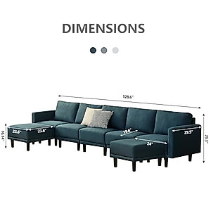 Cpintltr U Shaped Sectional Sofa Modern Convertible Modular Couch with Reversible Chaise Upholstered Linen 5-Seat Sofa Furniture Set with Ottomans for Living Room (Navy Blue,5+2)