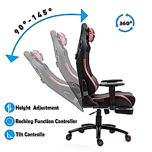 walsport Reclining Gaming Chair with Footrest High Back Computer Chair Back Support Office Chair Ergonomic Video Game Chairs for Teens Gtracing Gaming Chair (Black-Red)