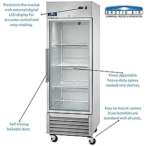 Arctic Air AGR23 27" One Section Glass Door Reach-In Refrigerator, Single Door, 23 Cubic Feet, 115v