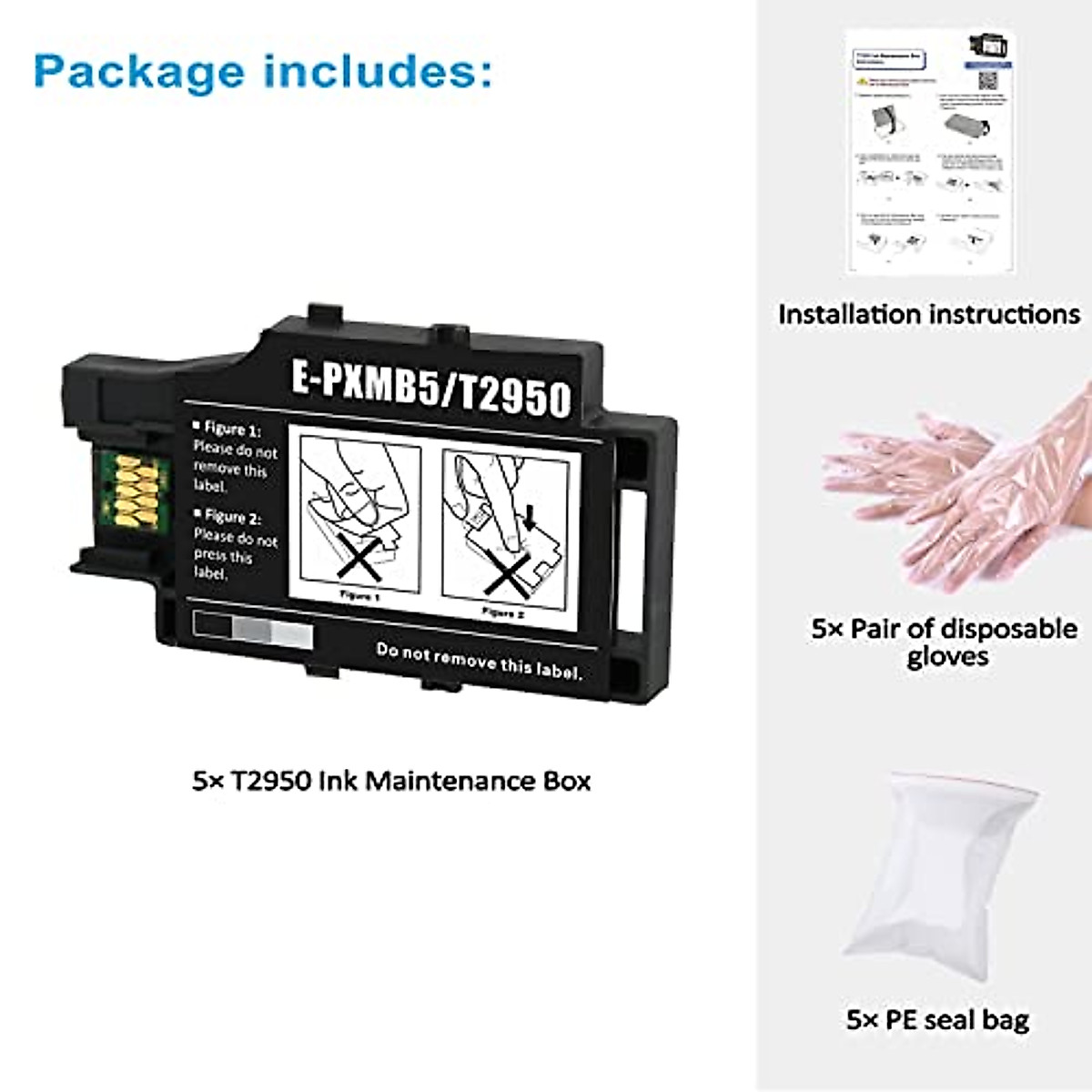 LiTuhorse Remanufactured T295000 Ink Maintenance Box T2950 for WF 100 WF100 EC-C110 EC C110 Inkjet Printer and Work with Workforce WF-100 Ink Cartridges 5 Pack