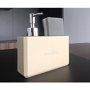 GOOD4YOU Lot of Two Manual Soap Dispenser, Organizer on Countertop, 2-in-1 Manual Dish Soap Dispenser and Sponge Holder, Durable ABS Material, Countertop for Kitchen & Bathroom