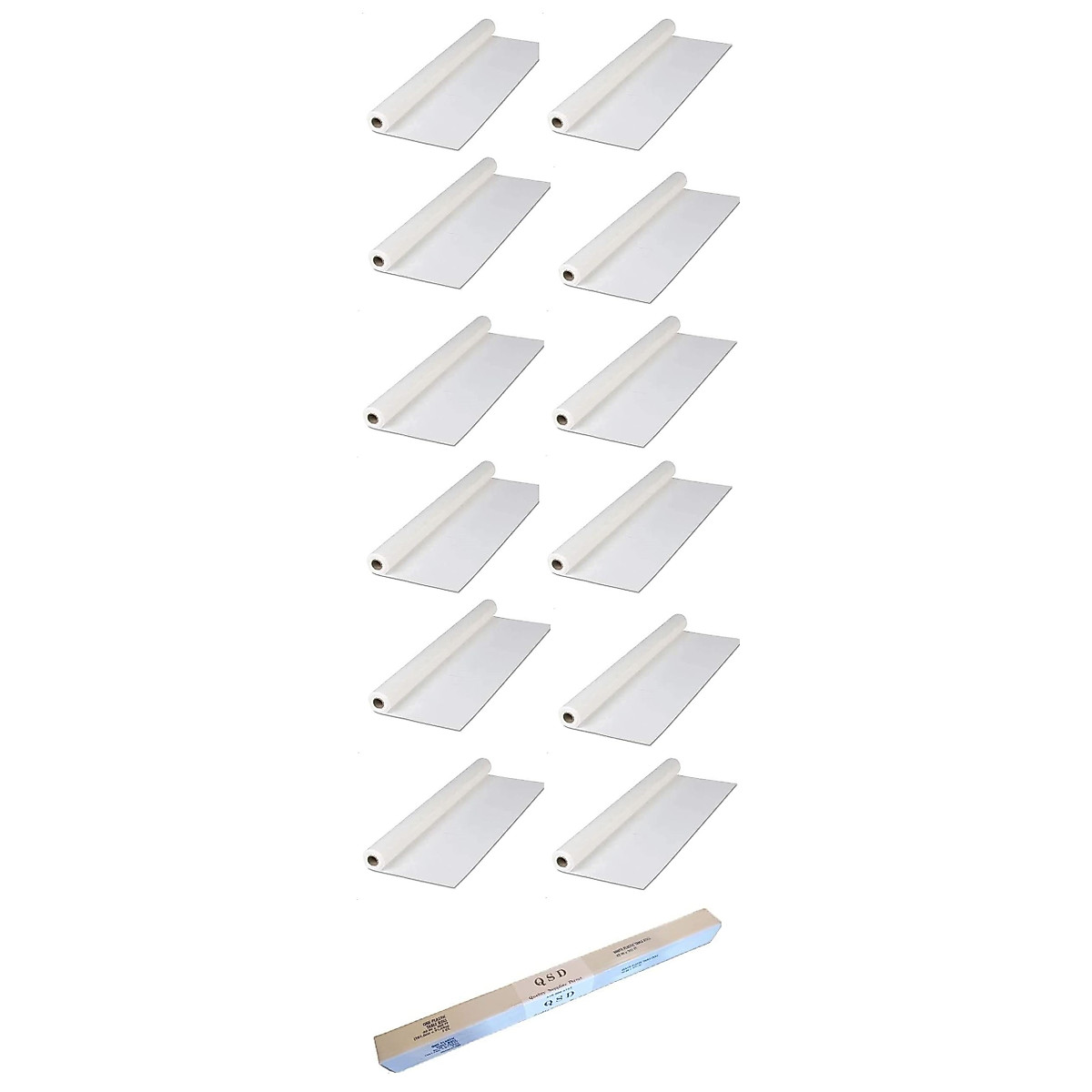 QSD Plastic Party Banquet Disposable Tablecloth Roll White- 300 ft. x 40 in. - Each Roll Covers 36 8' Foot Tables - 12 Pack