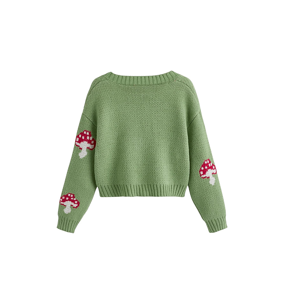 SweatyRocks Girl's Cute Graphic Print V Neck Sweater Button Down Knitted Cardigan Top Green 11-12Y