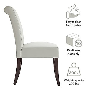 Watson & Whitely Upholstered Kitchen & Dining Room Chairs with High Back, Faux Leather Dining Chairs with Solid Wood Legs, Set of 2, Light Grey