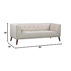 Armen Living Hudson Sofa in Beige Linen and Walnut Wood Finish