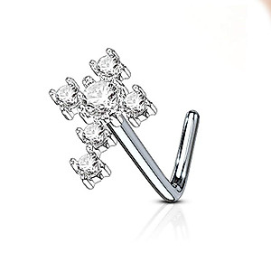 Forbidden Body Jewelry 20g Surgical Steel Large CZ Crystal Cross L-Shaped Nose Stud (Clear)