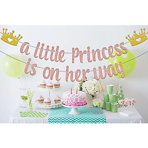 A Little Princess Is on Her Way Banner, Princess Themed Baby Shower Decorations, Crown Welcome Baby Party Decor, Baby Girl 1st Birthday Party Supplies Rose Gold & Gold