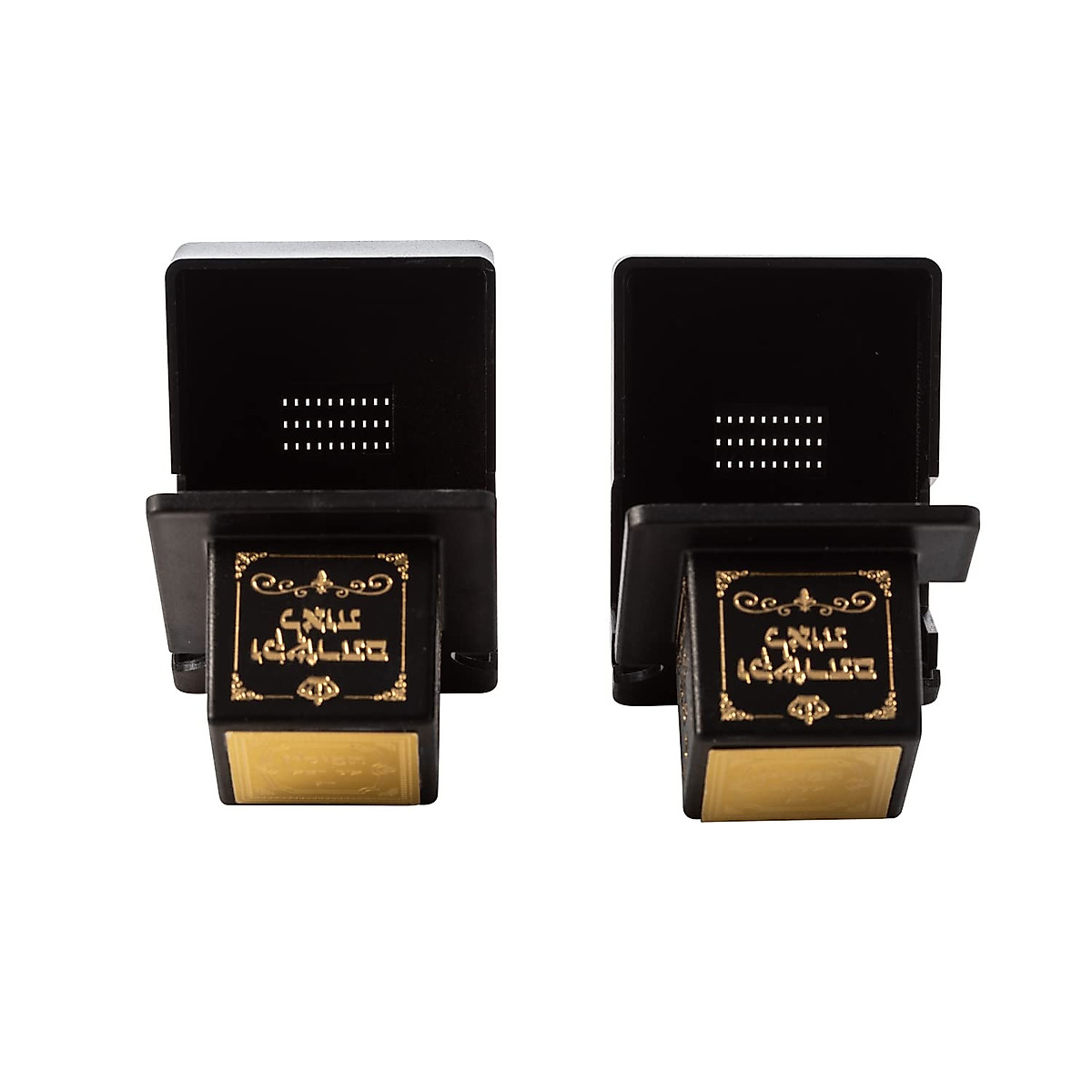 Plastic Tefillin Boxes Case Cover with metal plate on top set of 2 Shel Rosh And Shel Yad For Righty (Black And Gold Rabbeinu Tam, 35)